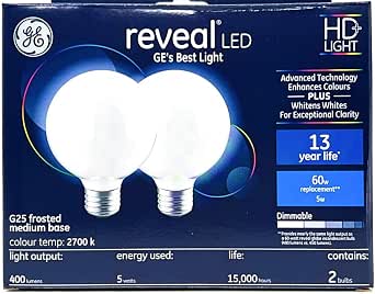 GE Reveal LED HD+ Color-Enhancing G25 Globe, 5 watt, 400 Lumen ...