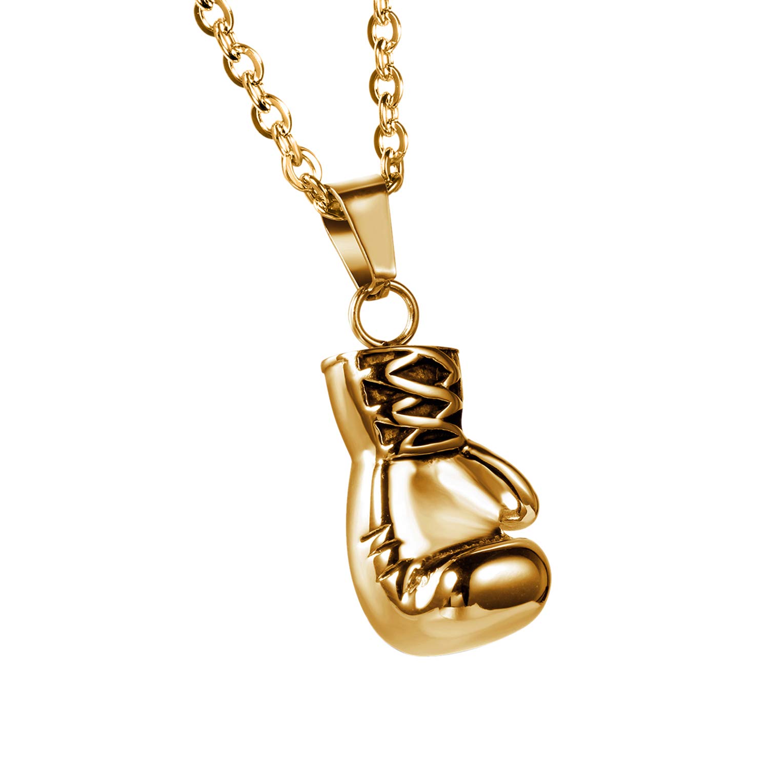 Golden Boxing Glove Necklace Pendant: Men Women 22 Inch Stainless Steel ...