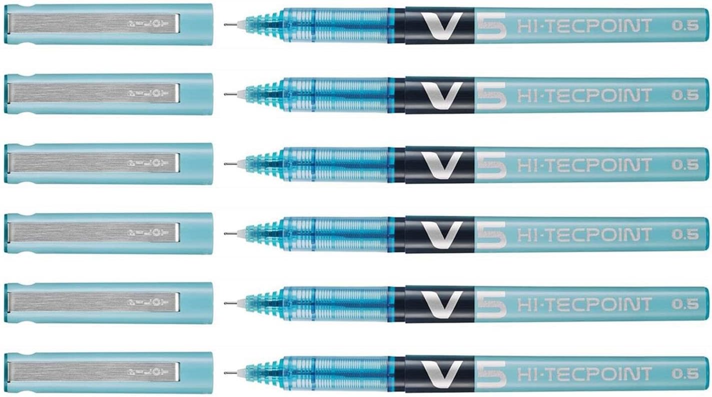 Pilot V5 Hi-Tecpoint Liquid Ink Fine Turquoise Paste (Pack of 6 ...