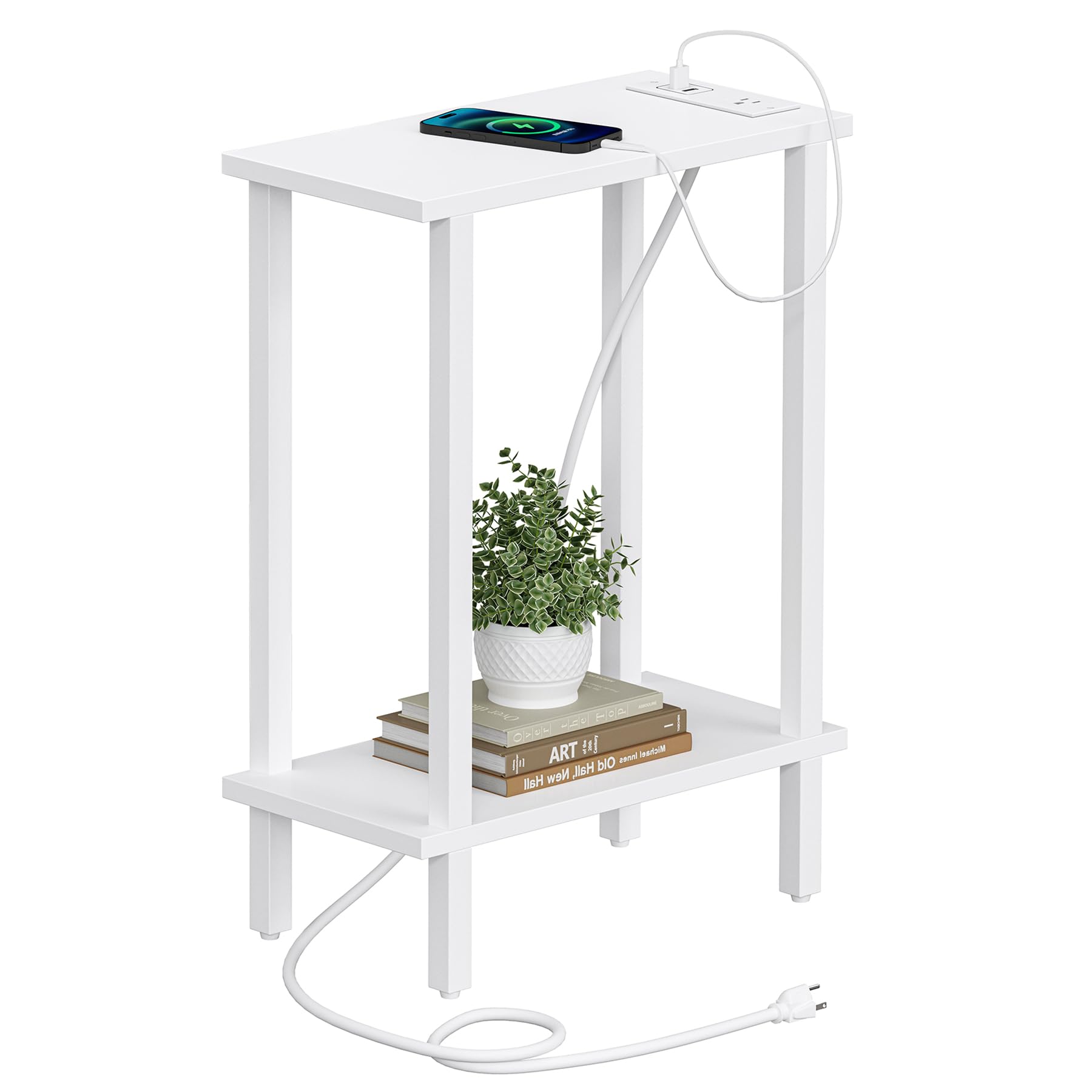 Amazon.com: TUTOTAK Small End Table with Charging Station, Narrow Side ...