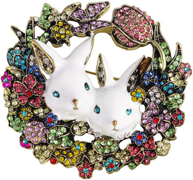 Amazon.com: Vintage Rabbit Rhinestone Wreath Brooch Lapel Pins for ...