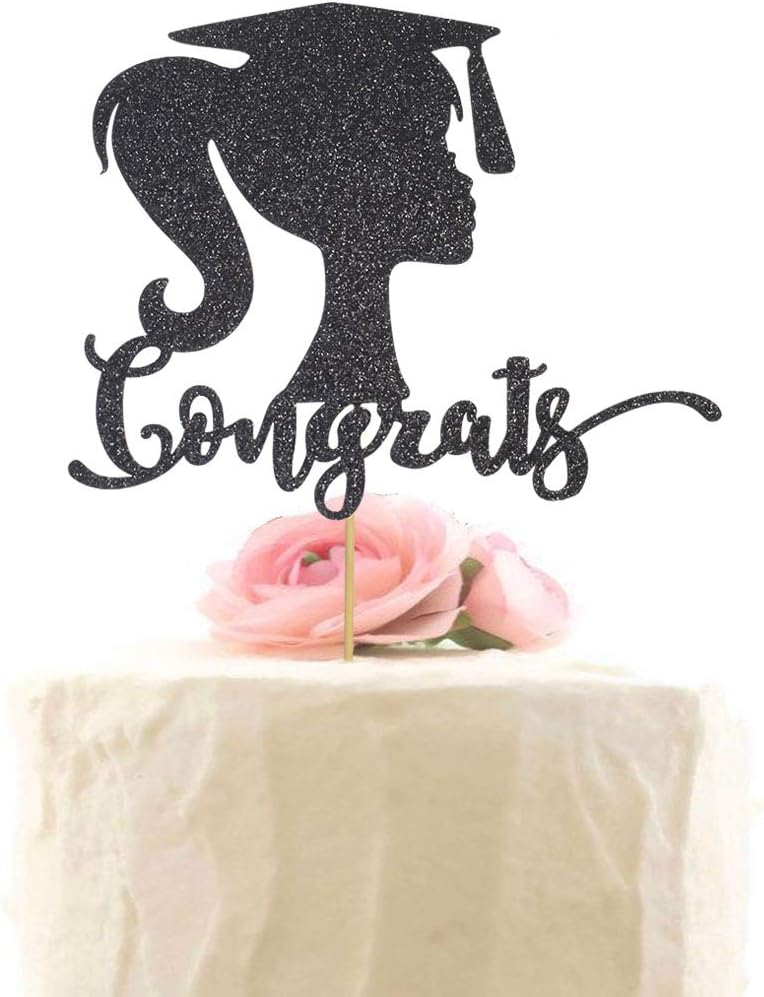Amazon.com: Graduation Cake Topper Congrats Girl Woman Silhouette Cap ...
