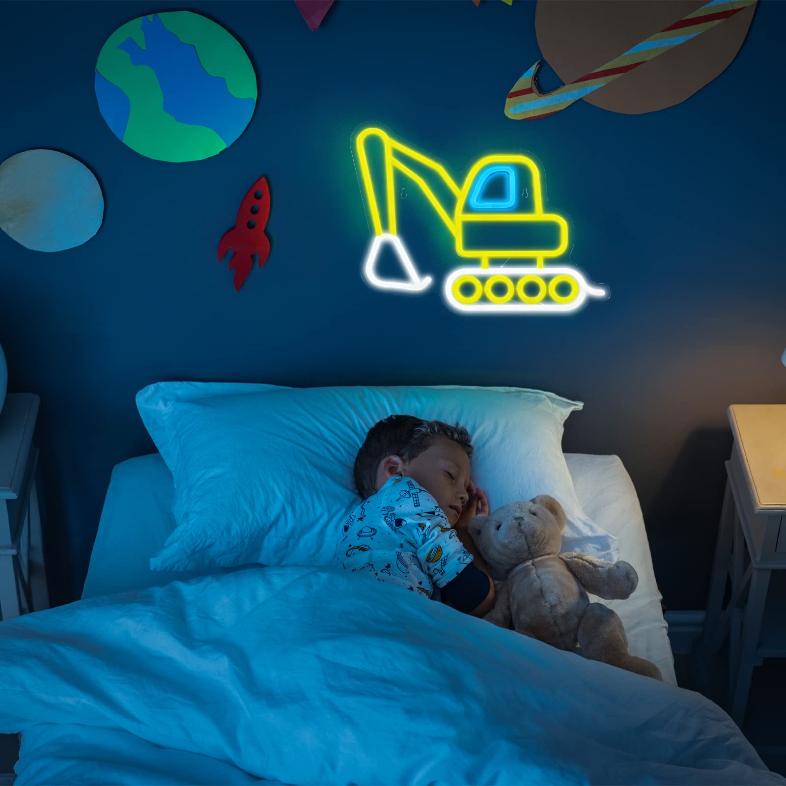 Neon Sign Construction Excavator Vehicles LED Neon Light USB Powered ...