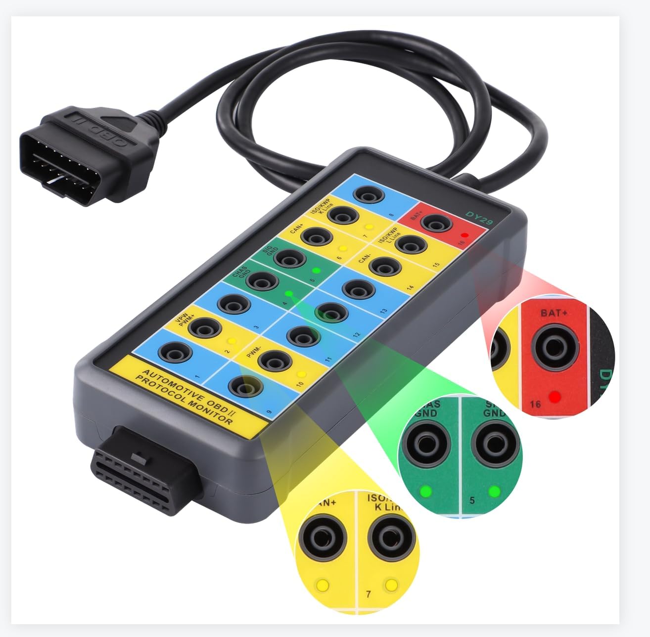 Obd2 Breakout Box Powerful Obdii Protocol Detector Communication Power Ground