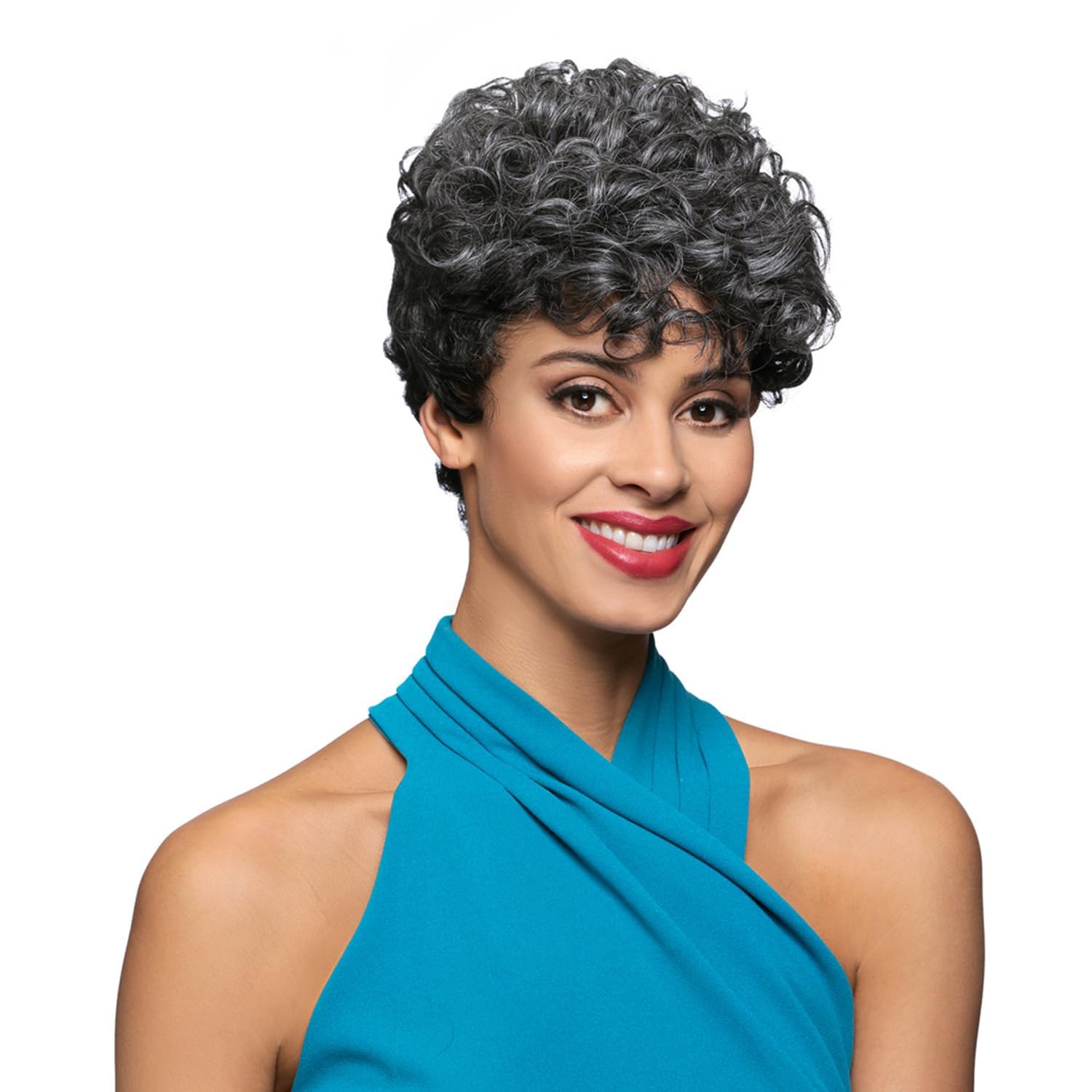 Amazon.com : Foxy Silver Myrtle Wig, Stylish, Flat Bangs Curly Wigs ...