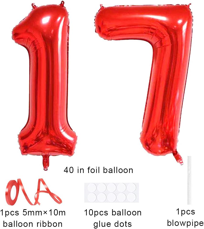 Xihuimay Number 17 Balloons 40 inch Digital Balloon Alphabet 17 ...