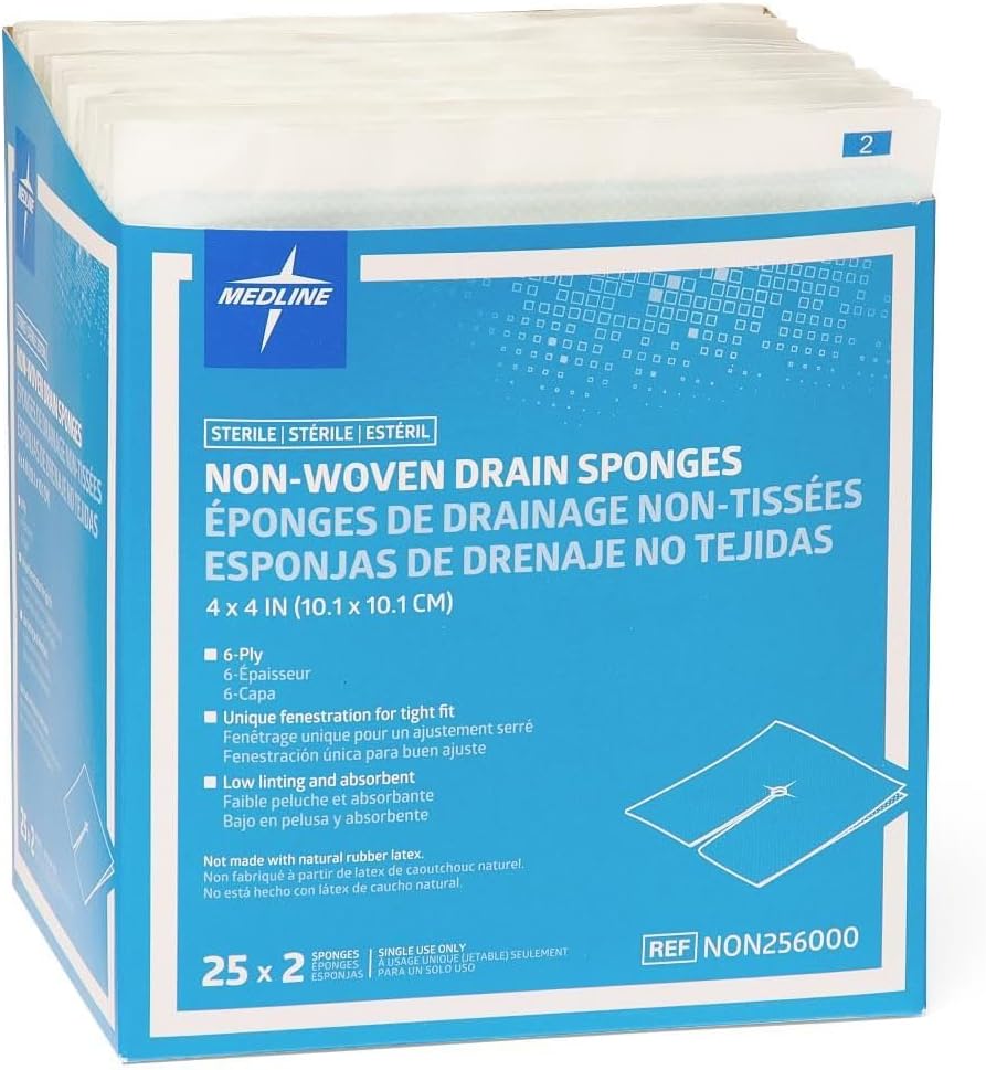 Amazon.com: Medline Gauze Sponge 4'' X 4'' Drain 6 Ply, NON256000 50 ...