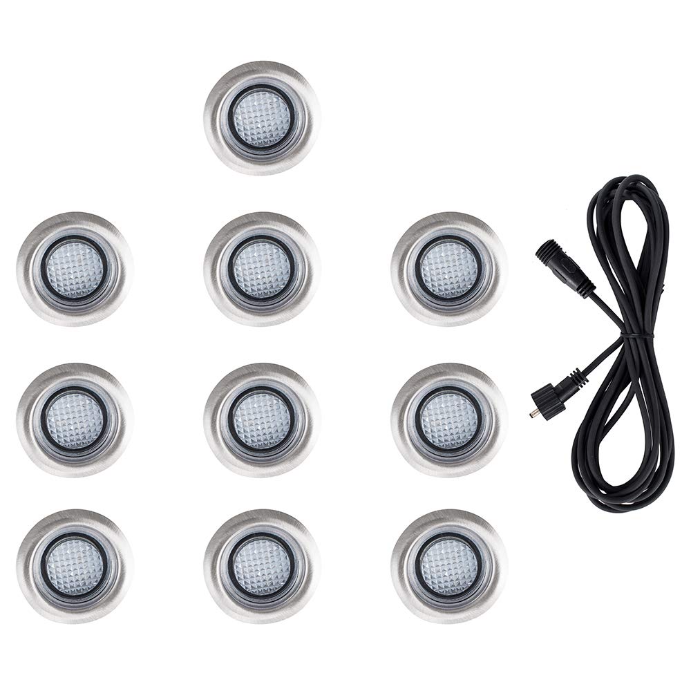 MiniSun Pack of 10 40mm Cool White LED Round IP67 Rated Garden Decking ...