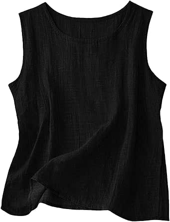 Womens Linen Crop Tank Tops Spring Summer Cute Comfy Beach Sleeveless ...