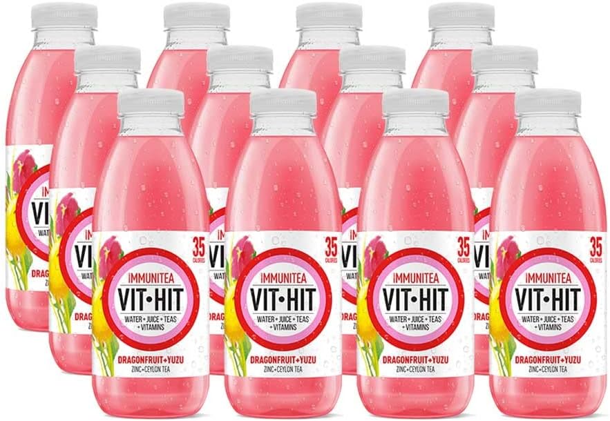 VIT HIT IMMUNITEA 500ml bottle x12 Dragonfruit, Yuzu, Zinc & Ceylon Tea ...
