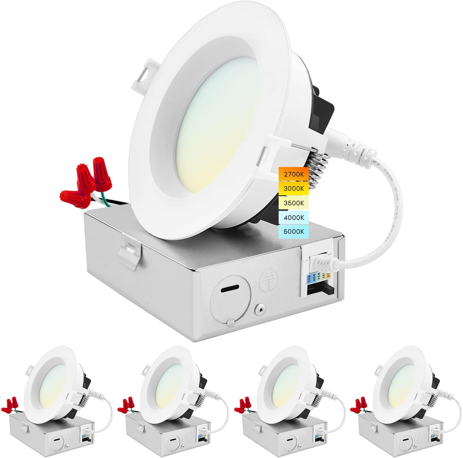 LUXRITE 4 Inch LED Recessed Ceiling Light with Junction Box, 15W, 5CCT ...