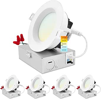 LUXRITE 4 Inch LED Recessed Ceiling Light with Junction Box, 15W, 5CCT ...