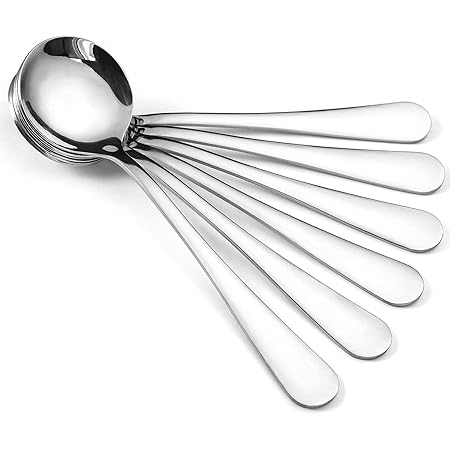 HIWARE 12-Piece Thick Heavy-Weight Soup Spoons, Stainless Steel Soup ...