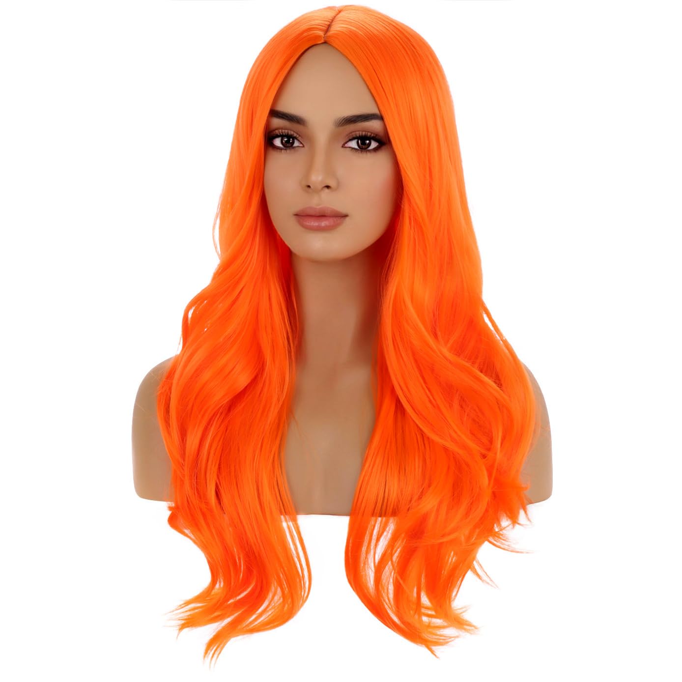 Amazon.com: BERON Orange Long Wig for Women Girls Curly Wavy Hair Wigs ...