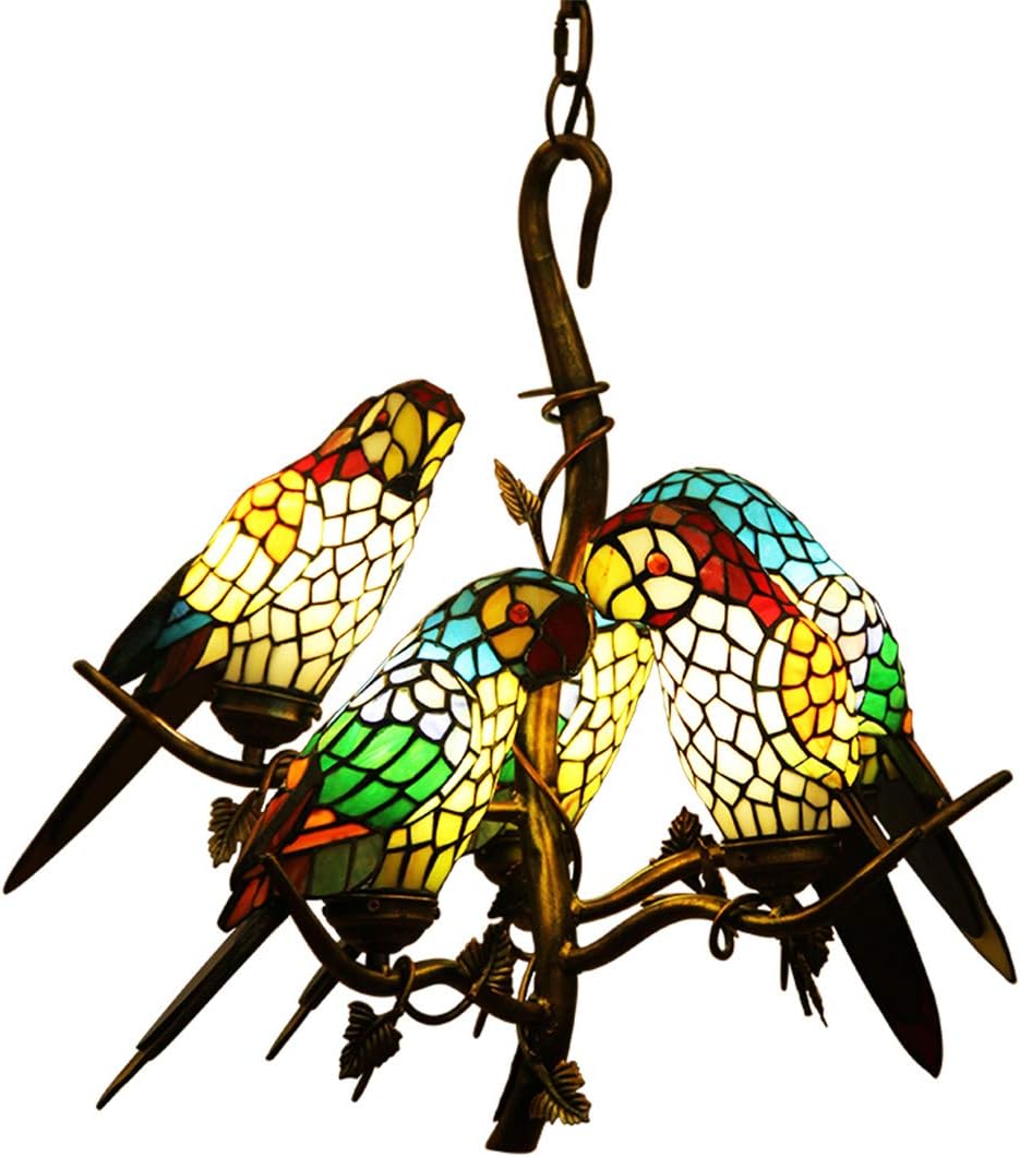 Cretifity Vintage Tiffany Style Stained Glass Parrot 2 Bird Shade ...
