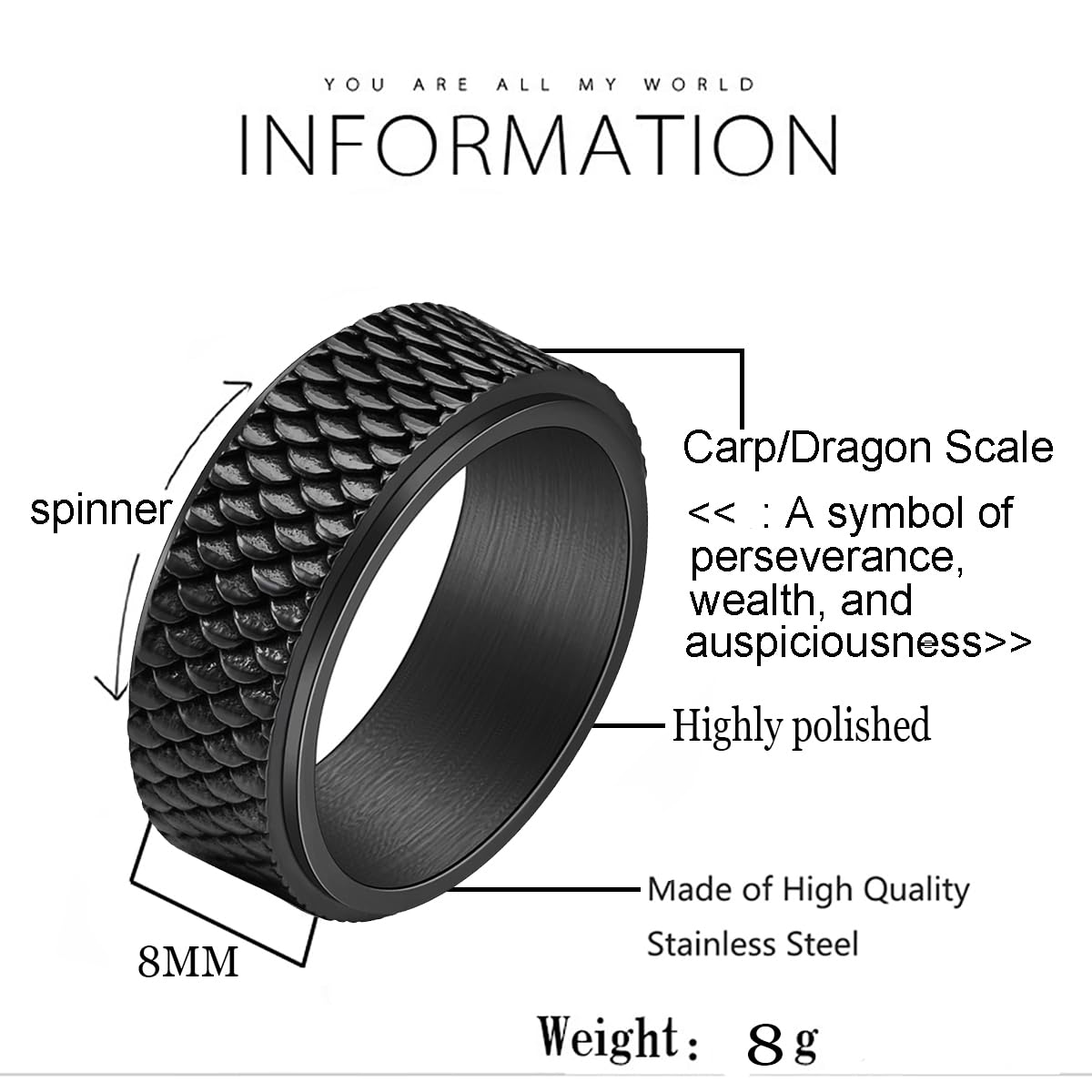 Snapklik.com : Dragon Scale Fidget Ring For Men Cool Stainless Steel ...