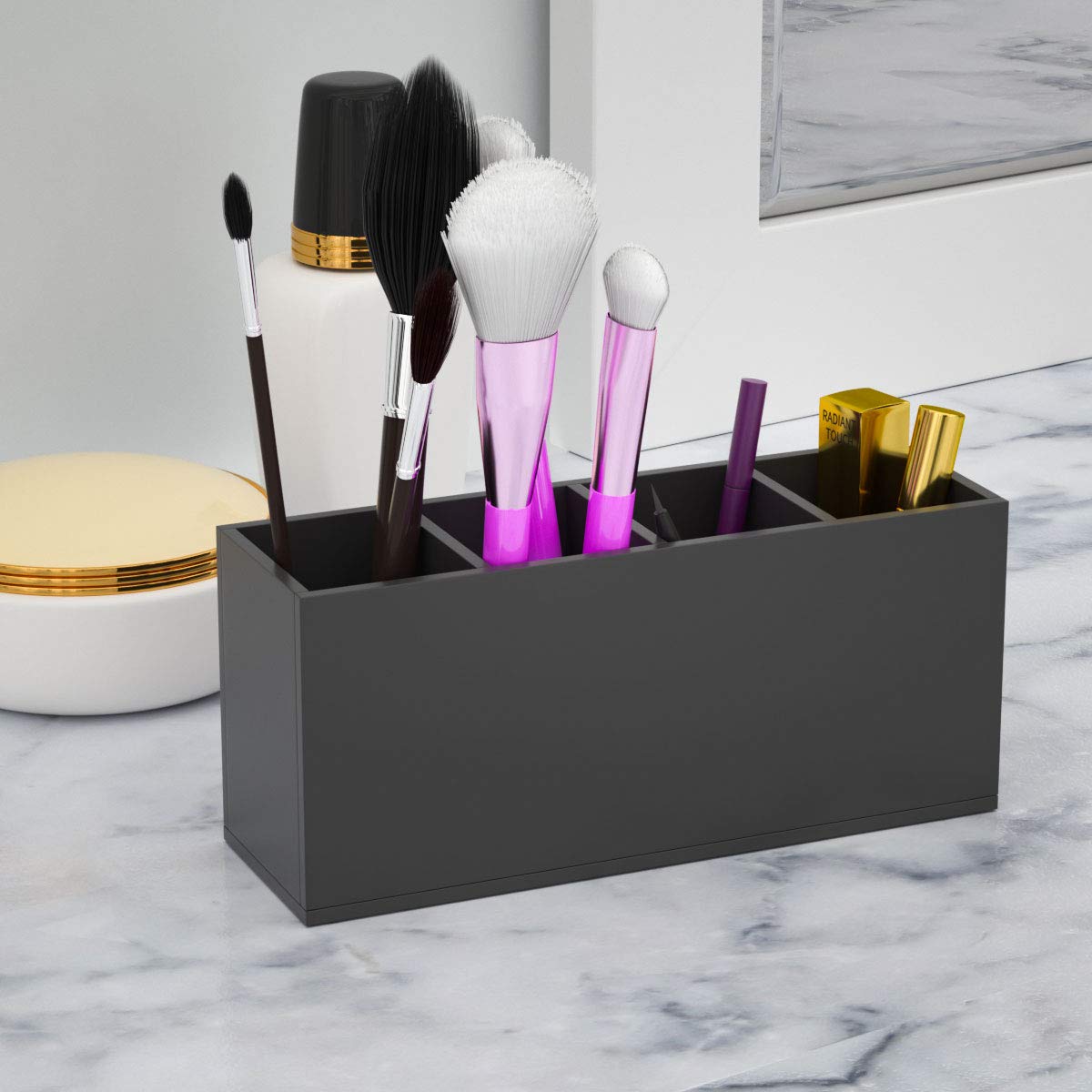 Snapklik.com : NIUBEE Acrylic Pen Holder 4 Compartments, Black Pencil ...