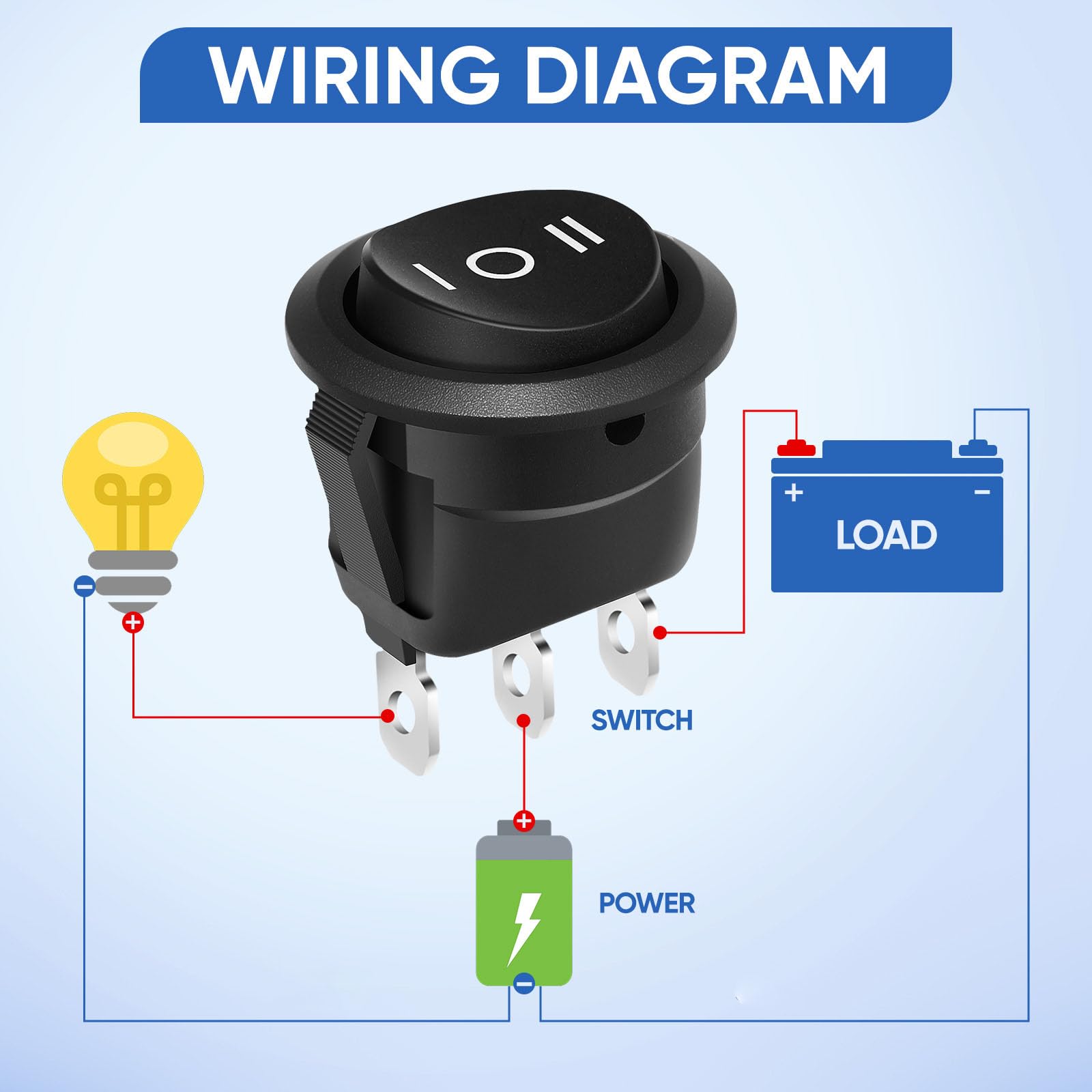 Snapklik.com : XINYIELE 12 Volt 3 Way Round Rocker Switch,3 Position ON ...