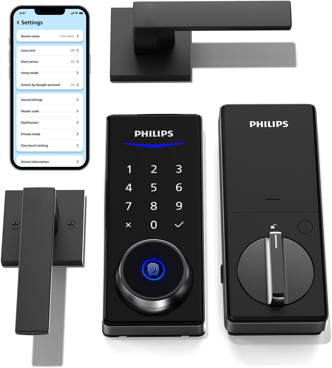 Philips Fingerprint Door Lock with 2 Lever Handles Set, Keyless Entry ...