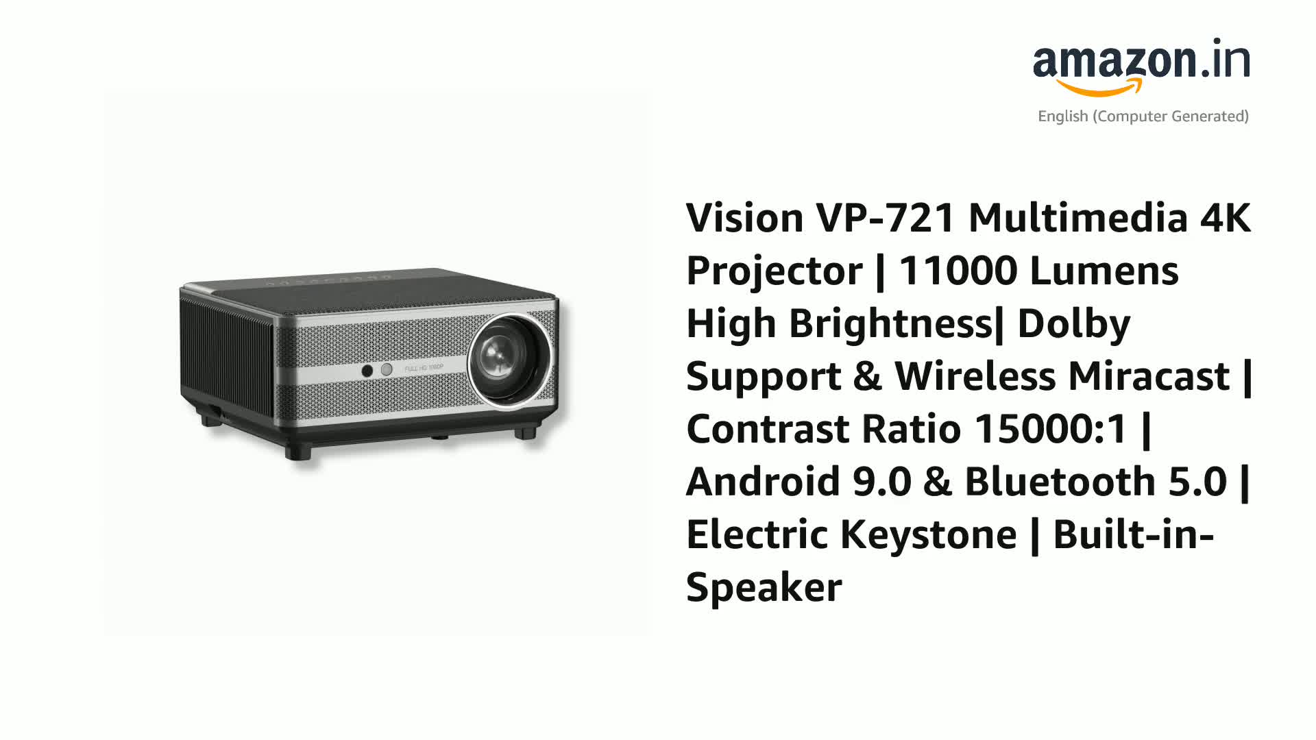 Watch Vision VP-721 Multimedia 4K Projector | 11000 Lumens High ...