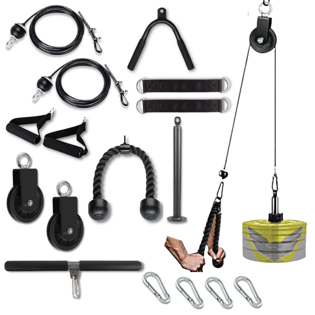 FIRE FITNESS Gym Pulley System with 360‑Degree Rotating Cable Pulley ...