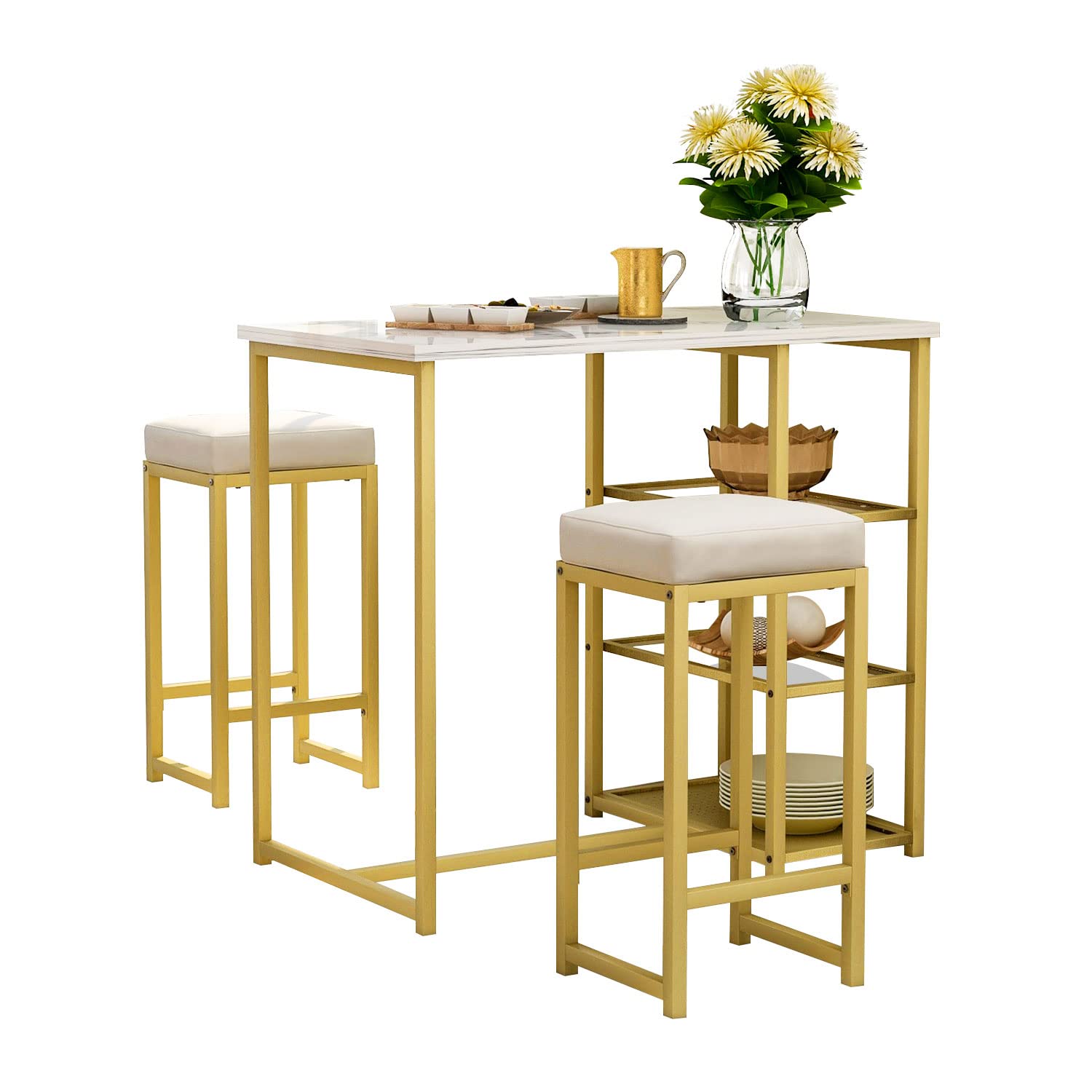 Buy Recaceik 3-Piece Modern Bar Table Set, Pub Table Dining Table Set ...