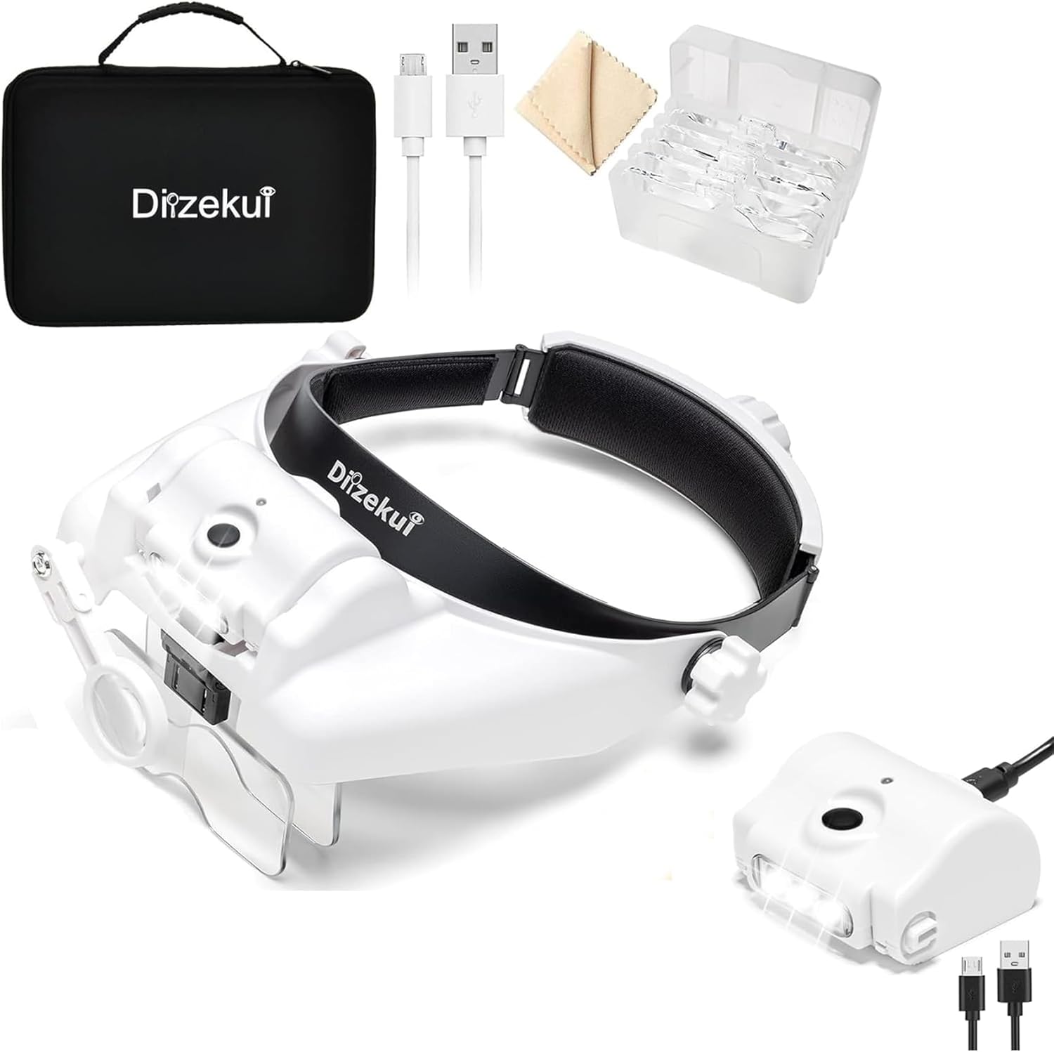 Amazon.com: Dilzekui 1X to 14X Headband Magnifying Glass with Carry Bag ...