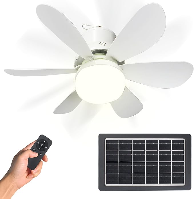 Amazon.com: TUSAUW Solar Ceiling Fan Light,Solar Powered Rechargeable ...