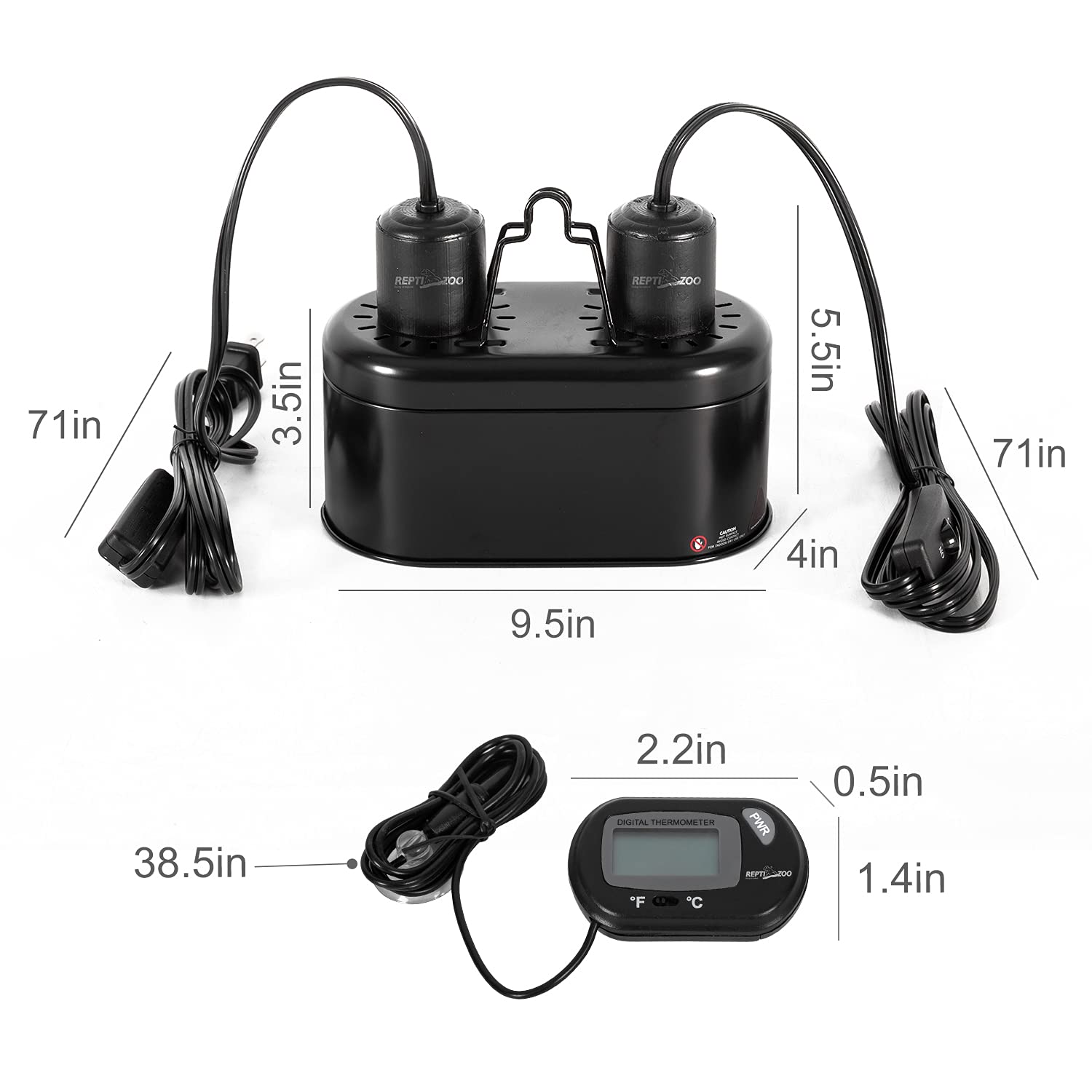 REPTI ZOO Nano Combo Reptile Deep Dome Dual Lamp Fixture and Digital ...