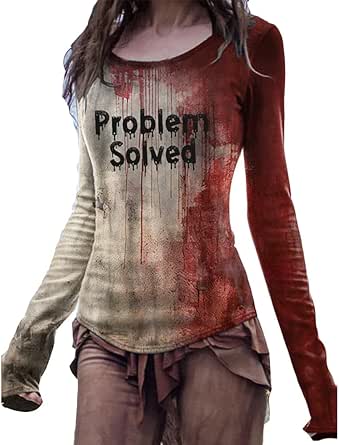 Amazon.com: Problem Solved Shirt Halloween Print T-Shirt Bloody Shirt ...