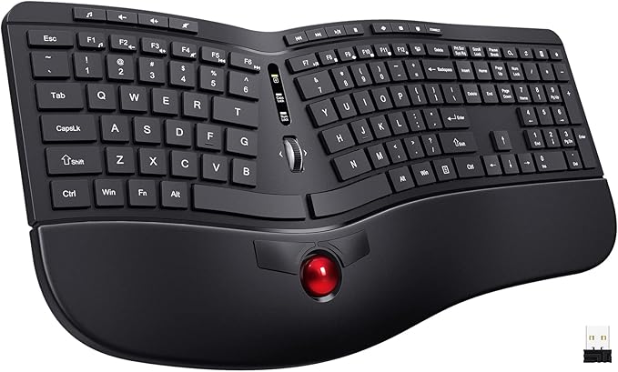 Ergonomic Keyboard, 2 in 1 Wireless Computer Keyboard and Trackball ...