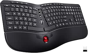 Ergonomic Keyboard, 2 in 1 Wireless Computer Keyboard and Trackball ...