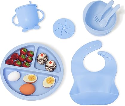 TOSSHCL Set de Platos para Bebe. Plato Bebé de Silicona con Ventosa, 6 piezas, BPA Free ...