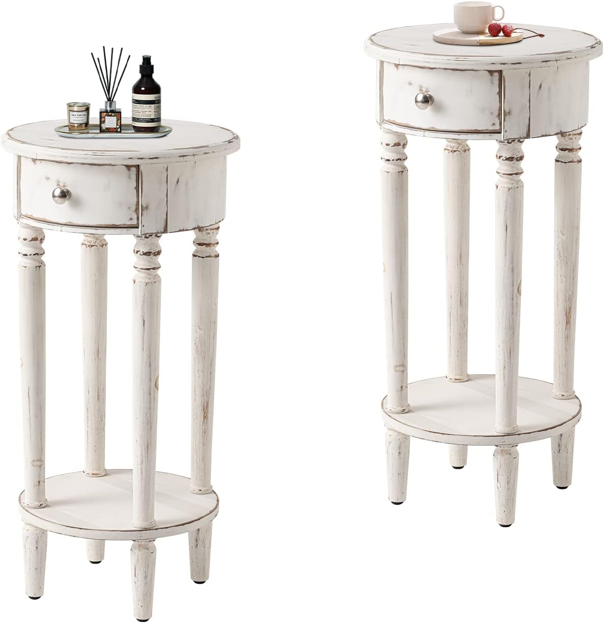 Amazon.com: HOMPUS Tall End Table with Drawer Sets of 2, 2 Pieces ...