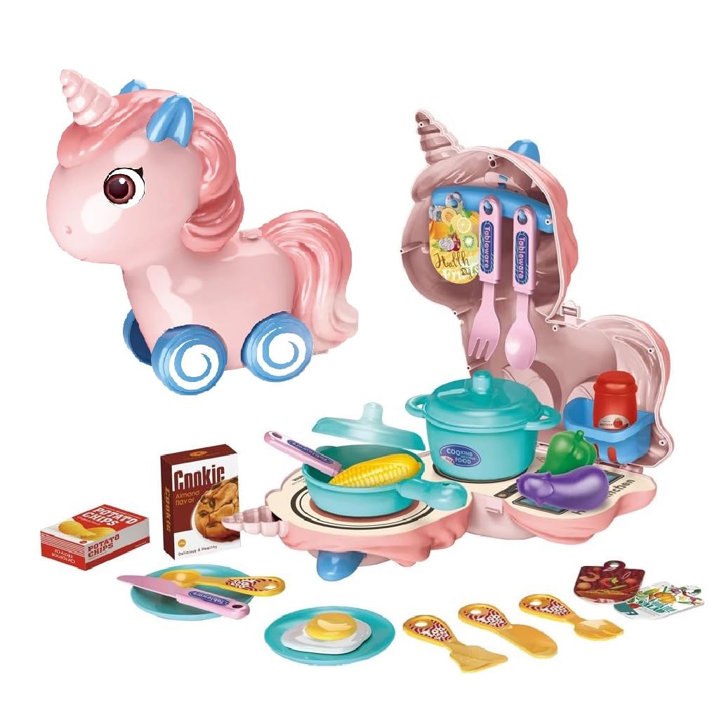 Buy WISHKEY Plastic 3 in 1 Unicorn Kitchen Set Toy for Kids,28 Piece ...