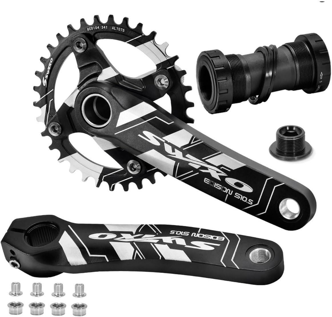 104 Crankset Mountain Bike Crank Arm Set 32/34/36/38T Chainring Aluminum Alloy Hollow Integrated ...