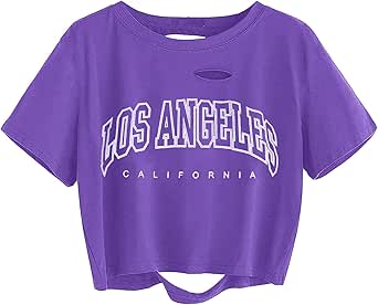 Avanova Women Los Angles Graphic Crop Top Cute Short Sleeve Oversized ...