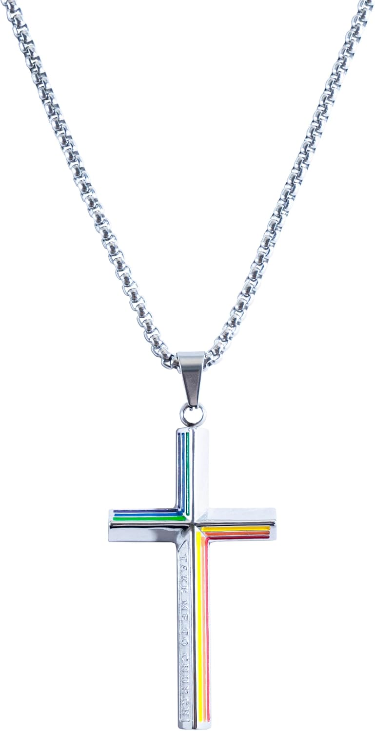 LOILAM Rainbow Pride Cross Necklace Silver, for LGBTQ+ Pride Gay ...