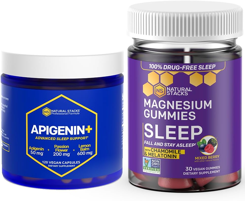 Amazon.com: Natural Stacks Apigenin + Magnesium Sleep Gummies Bundle ...