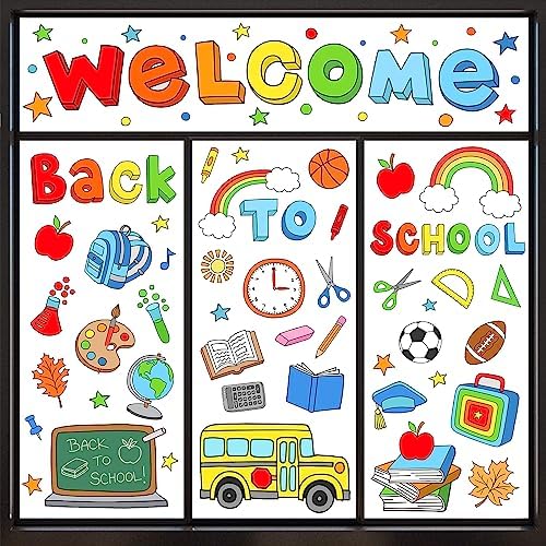 Amazon.com: AnyDesign 9 Sheets Back to School Window Clings Colorful ...
