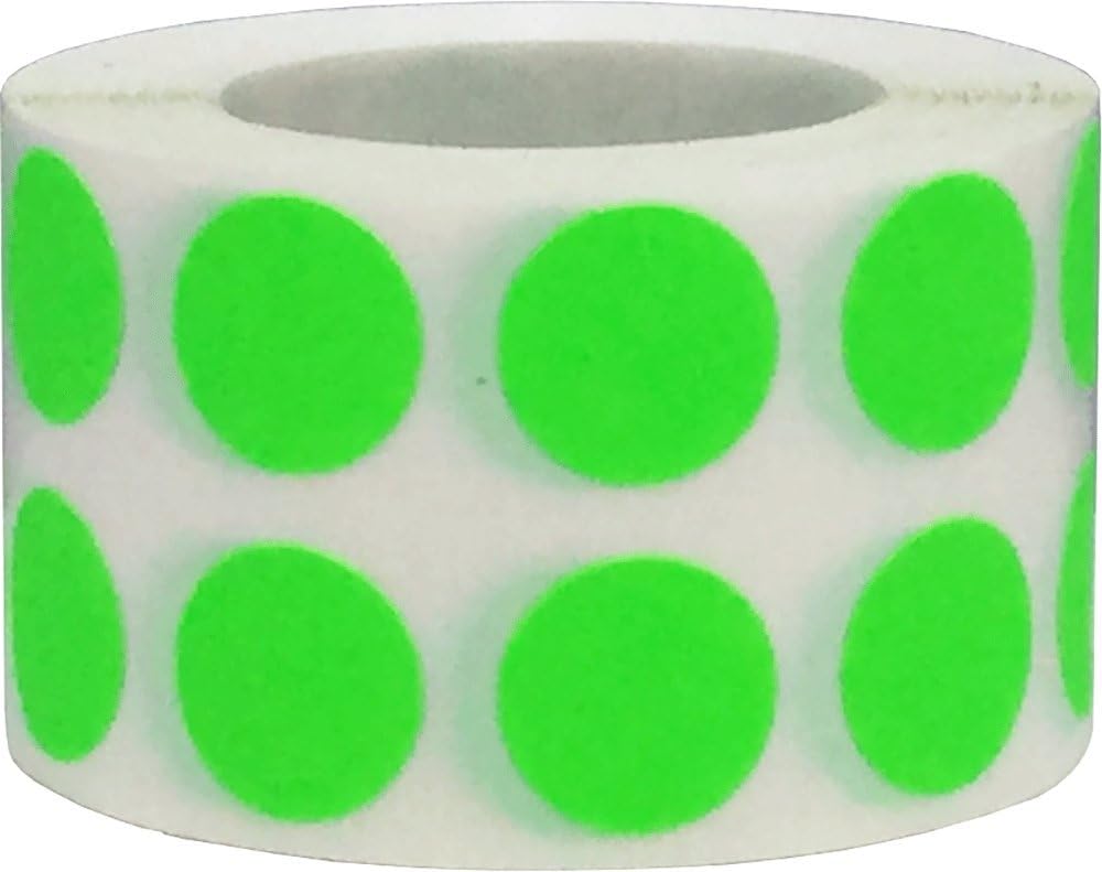 Fluorescent Green Color Coding Dot Stickers 12.7 mm 0.5 Inch Round 1000 ...