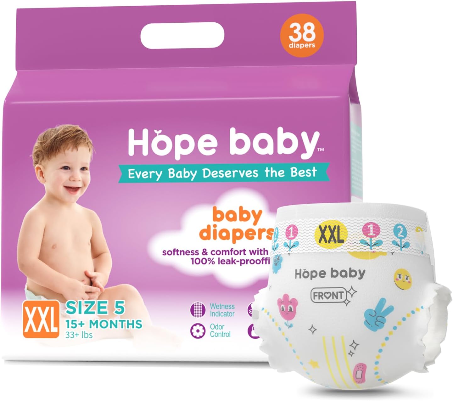 Amazon.com: HOPE BABY Diapers Size 5(Over 33 LBS) Disposable Baby Diapers Newborn Dry, 38 Count ...