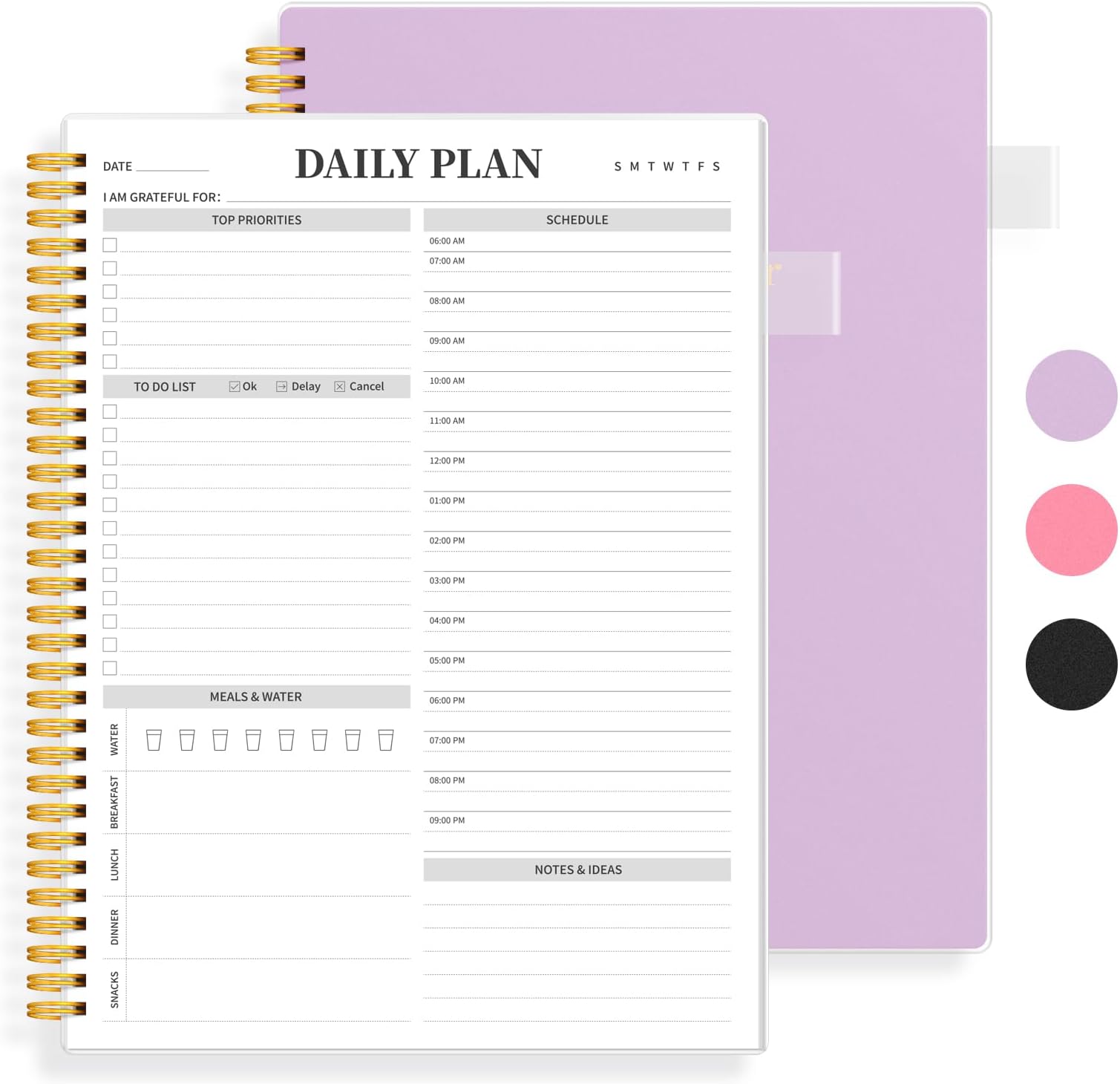 Daily Planner Undated, To Do List Notebook with Hourly Schedule, Spiral ...