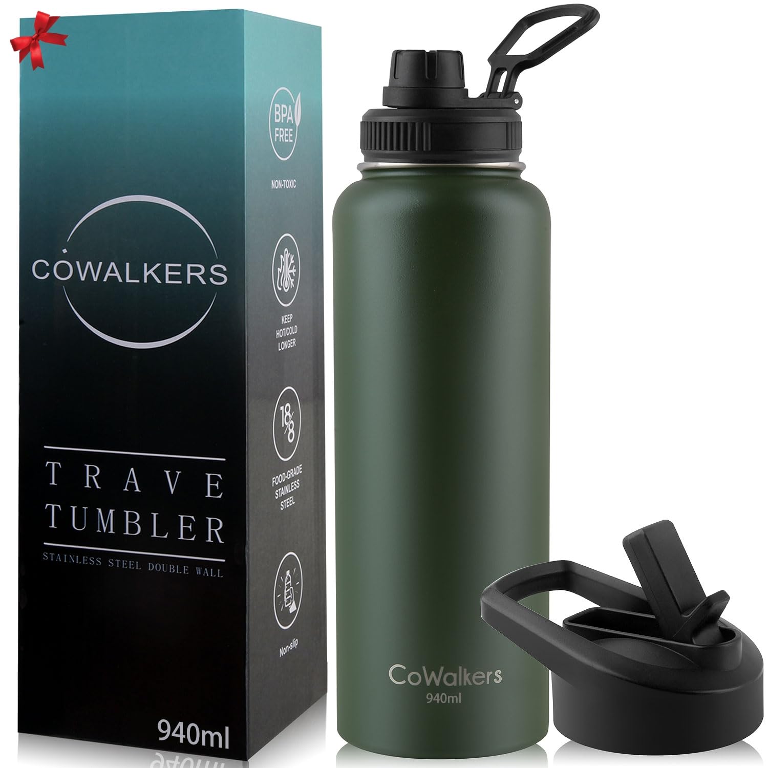 Termo de Acero Inoxidable para Agua Fría y 2 Tapas - Botella Térmica ...