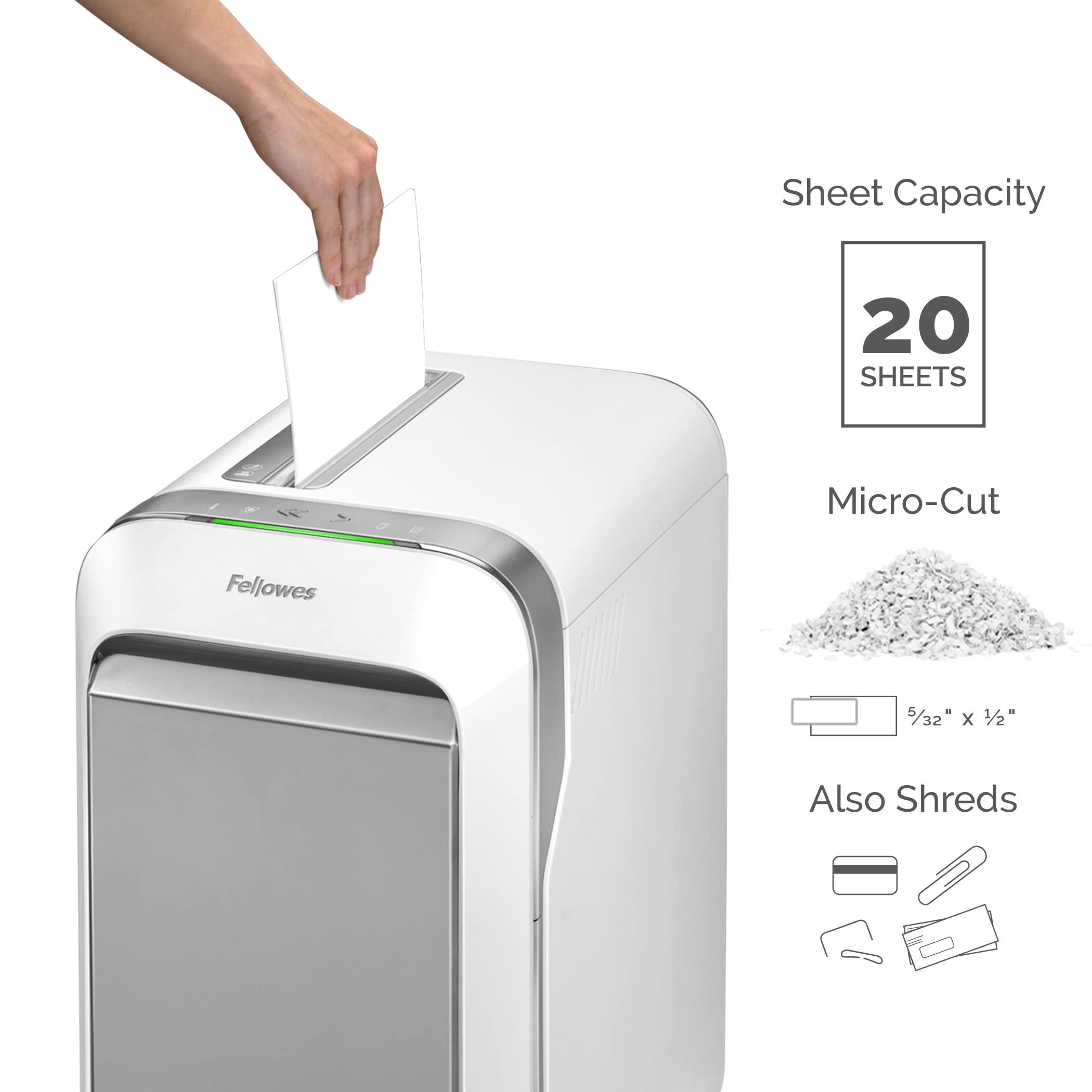 Fellowes LX22M Powershred Micro Cut 20 Sheet Paper Shredder (White ...