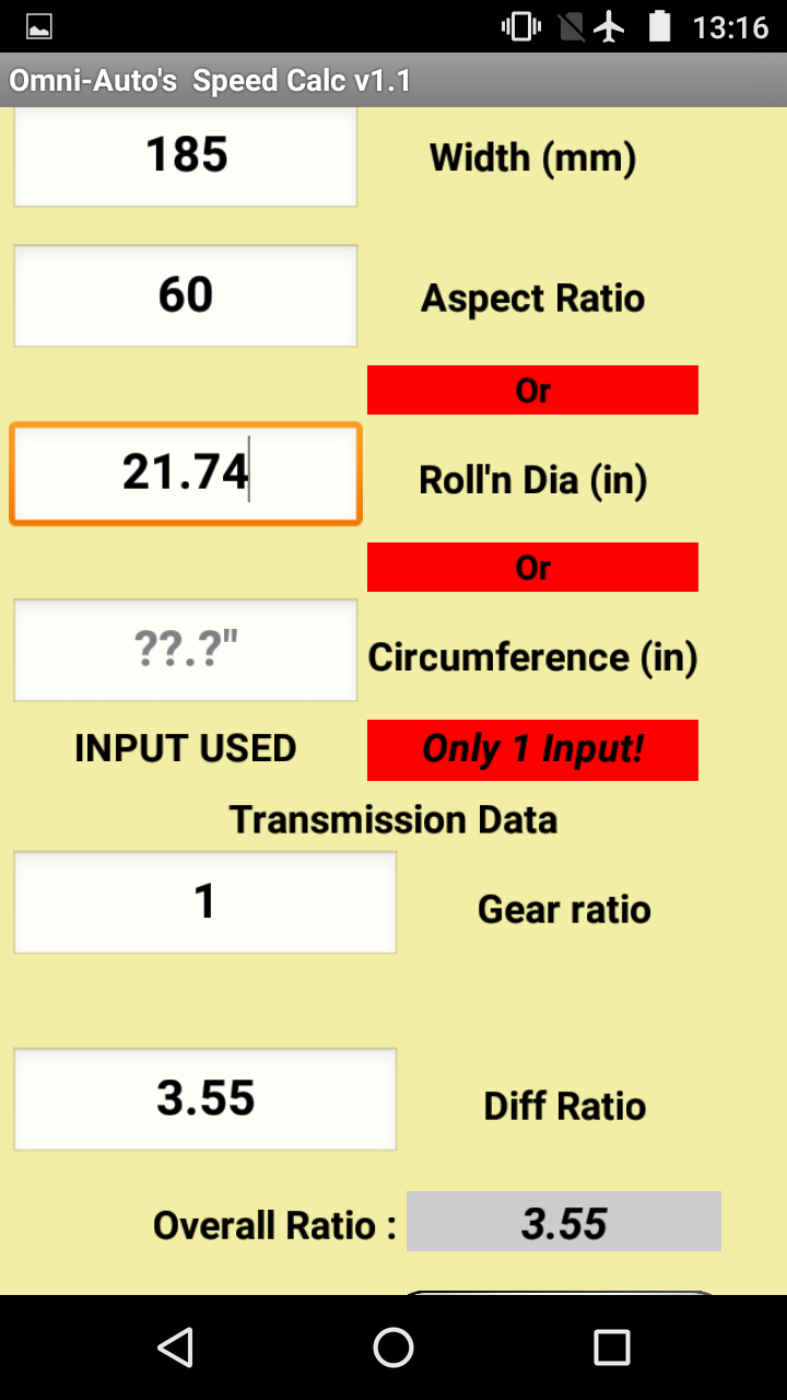 Tire/Tyre Speed Calc - App on Amazon Appstore