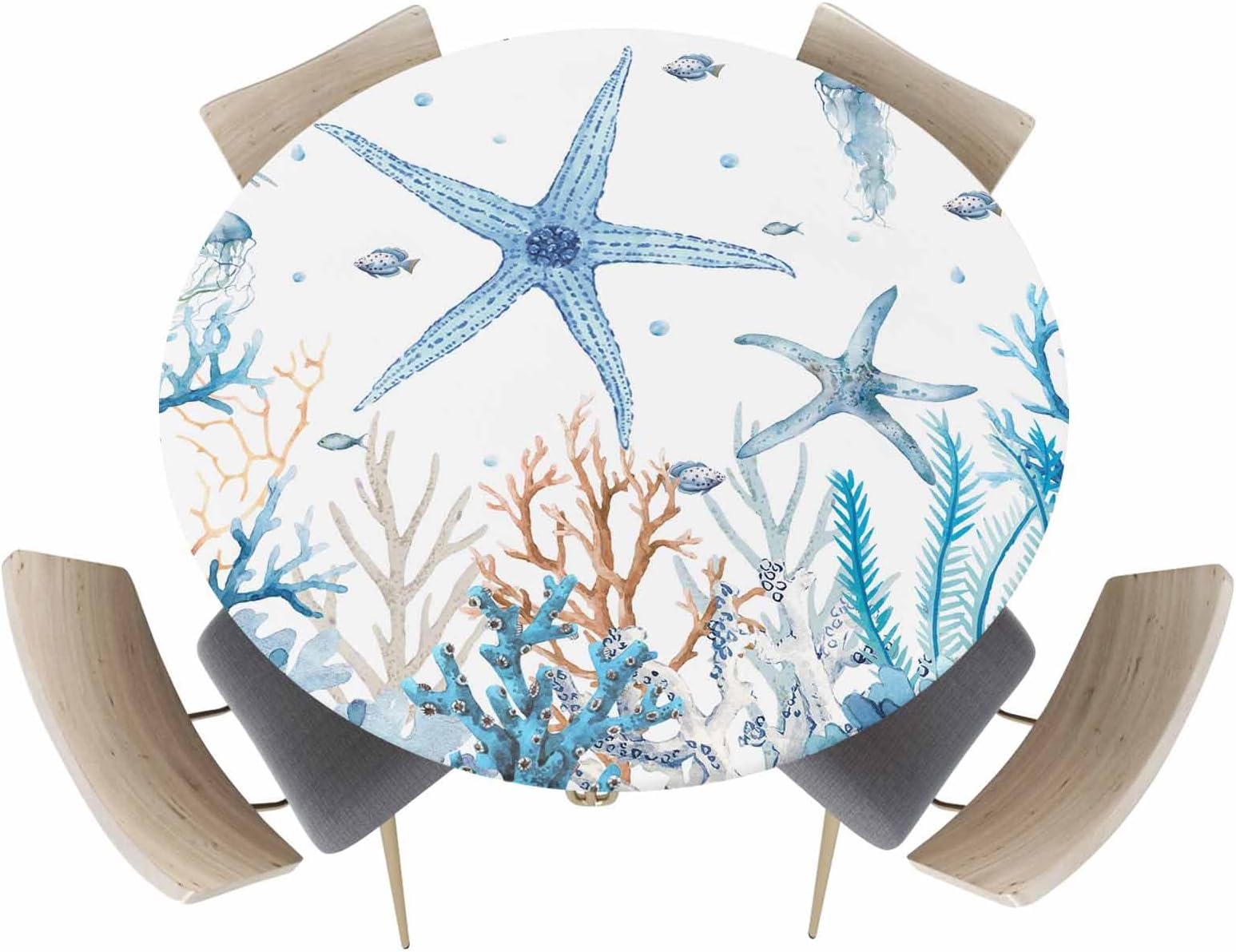 Amazon.com: ZFUNCING Marine Round Fitted Tablecloth Elastic Edged Table ...