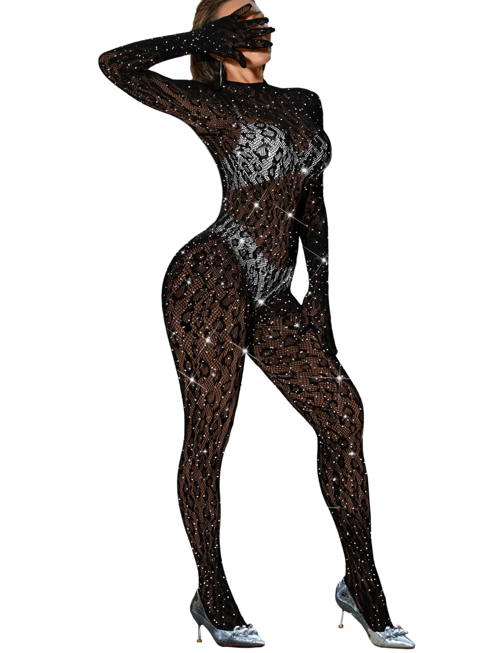 lace leopard mesh jumpsuit 🏤 Ehsuyabwomen Sexy Lace Jumpsuit Leopard ...