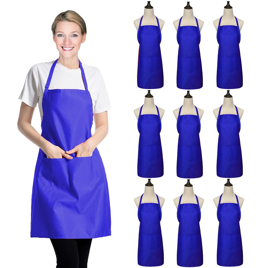 Amazon.com: XEEYAYA Blue Bib Apron for Women Adult Girls Ladies with ...
