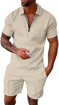 Mens Short Sets 2 Piece Outfit Mens Short Sets Short Sleeve Zipper Polo ...